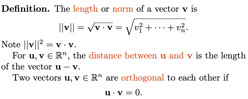 Solved Definition. The length or norm of a vector v is l|v|| | Chegg.com