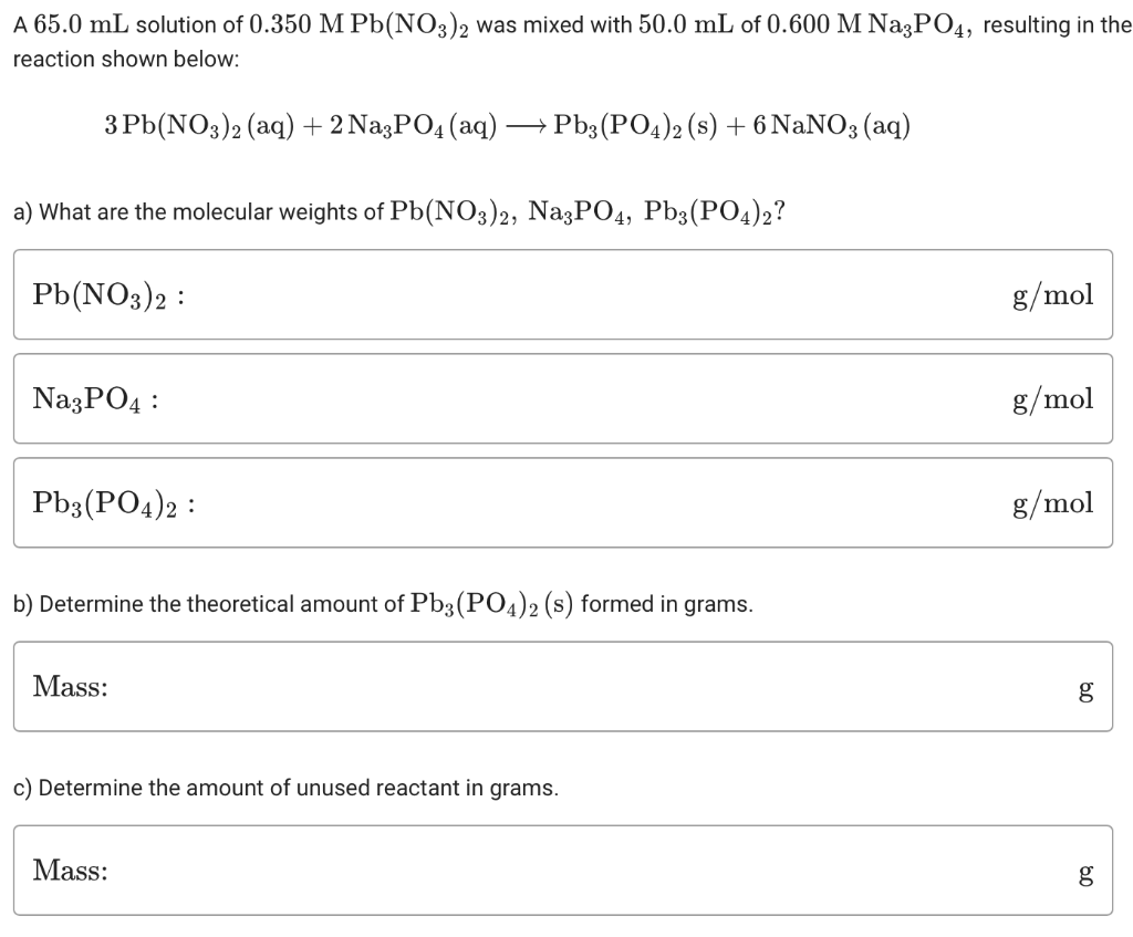 Solved A 65.0 mL solution of 0.350 M Pb(NO3)2 was mixed with | Chegg.com
