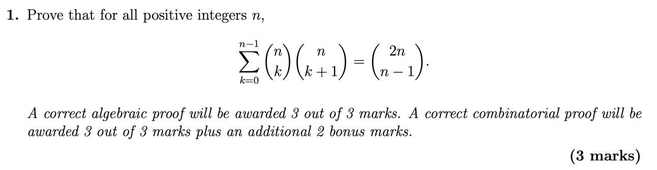 Solved 1. Prove that for all positive integers n, n-1 п п | Chegg.com