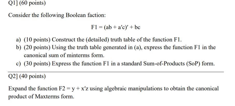 Solved Q1] (60 points) Consider the following Boolean | Chegg.com