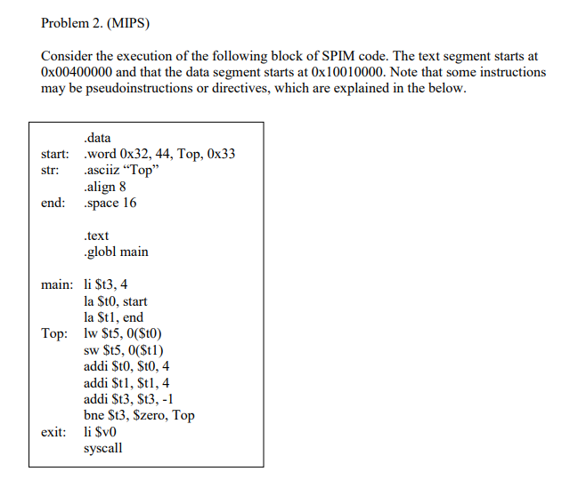 Solved Consider the execution of the following block of SPIM | Chegg.com