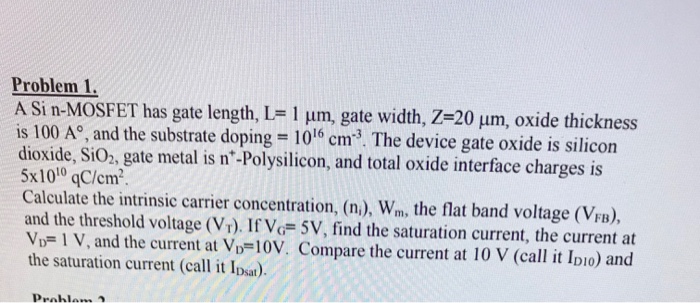 Solved Problem 1. A Si MOSFET has gate length, L 1 μm, gate | Chegg.com