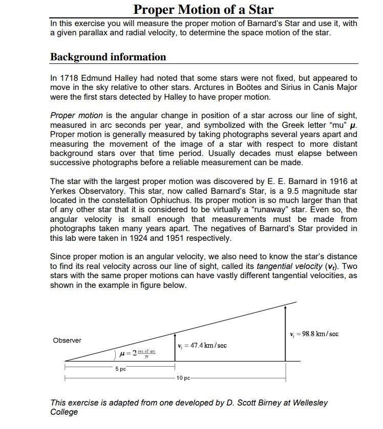 Proper Motion of a Star In this exercise you will | Chegg.com