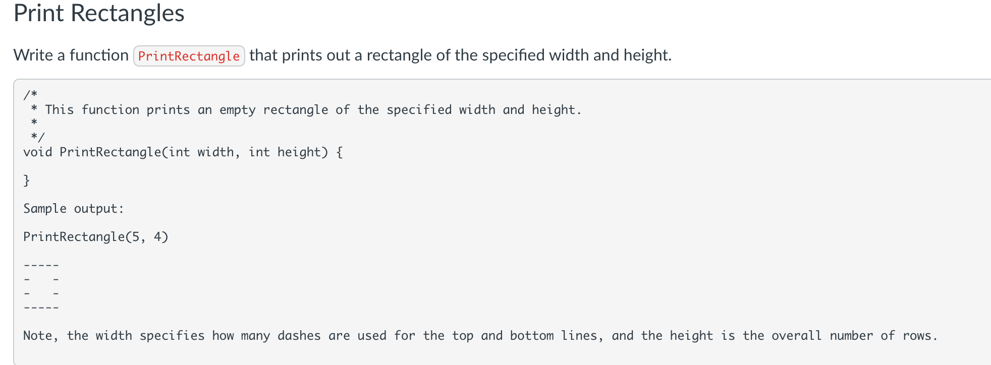 Solved Print Rectangles Write a function PrintRectangle that | Chegg.com