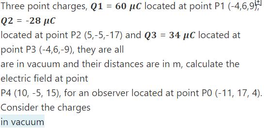 Solved Three point charges, Q1=60μC ﻿located at point | Chegg.com