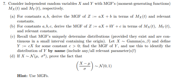 Solved 7. Consider independent random variables X and Y with | Chegg.com