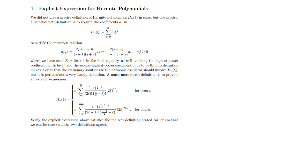 1 Explicit Expression for Hermite Polynomials We did | Chegg.com