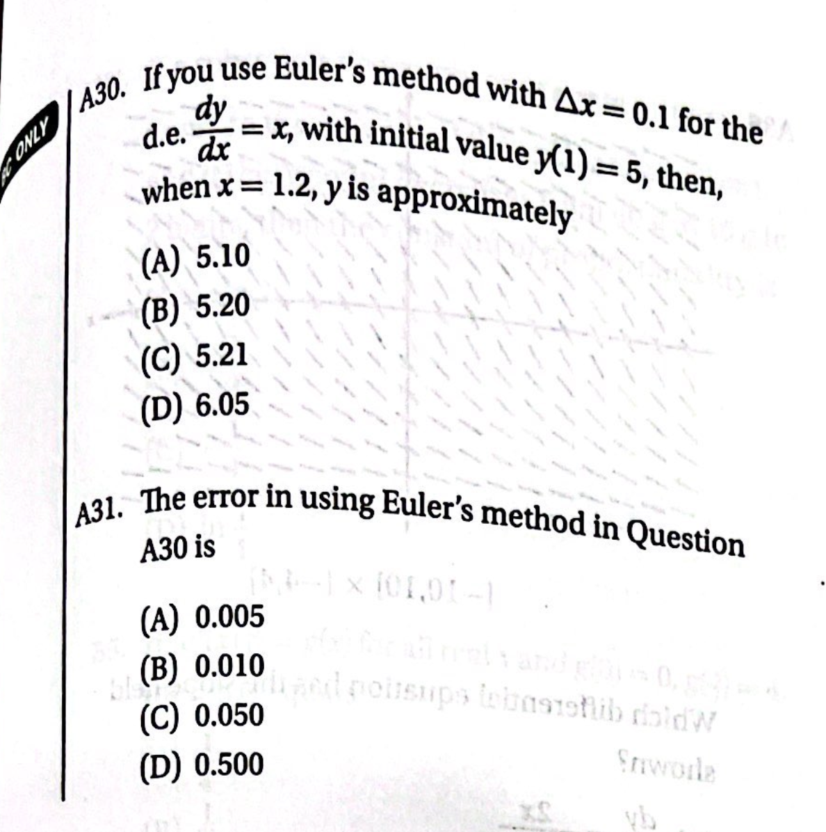 Solved A30. If you use Euler's method with Δx=0.1 for the | Chegg.com