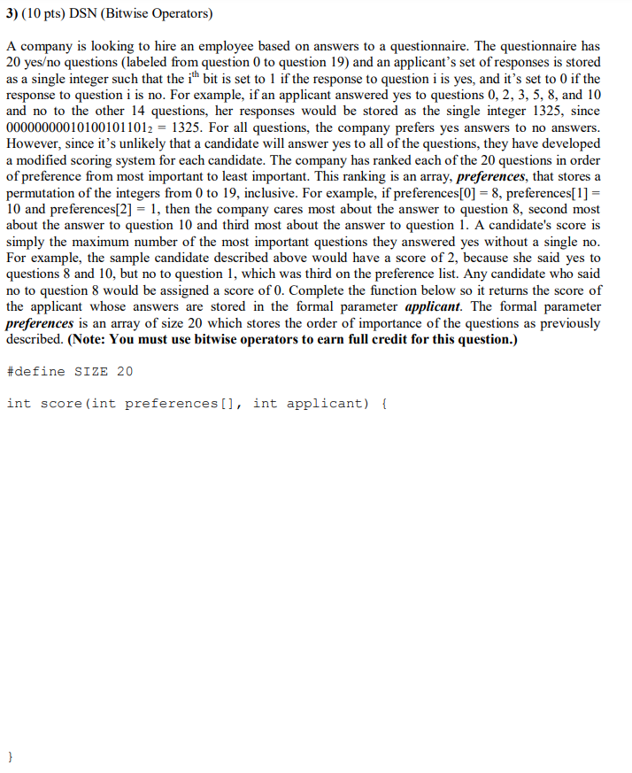 Solved 3) (10 pts) DSN (Bitwise Operators) A company is | Chegg.com