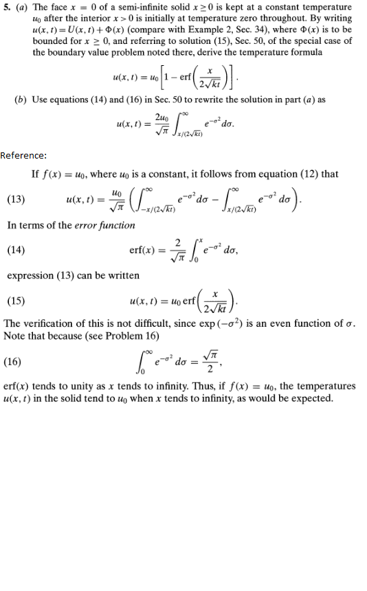 Solved 5. (a) The face x = 0 of a semi-infinite solid x > 0 | Chegg.com