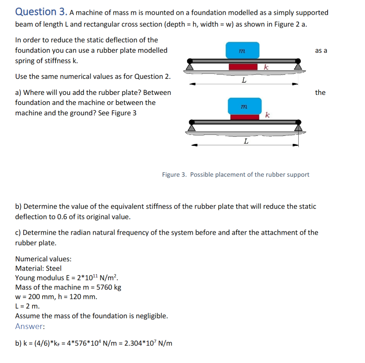 Question 3. A machine of mass m is mounted on a | Chegg.com
