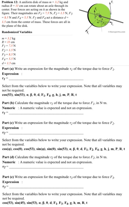 Solved Problem 12: A uniform disk of mass m 3.2 kg and | Chegg.com