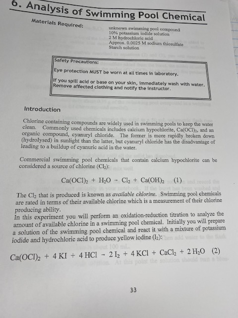 Solved 6. Analysis of Swimming Pool Chemical Materials | Chegg.com