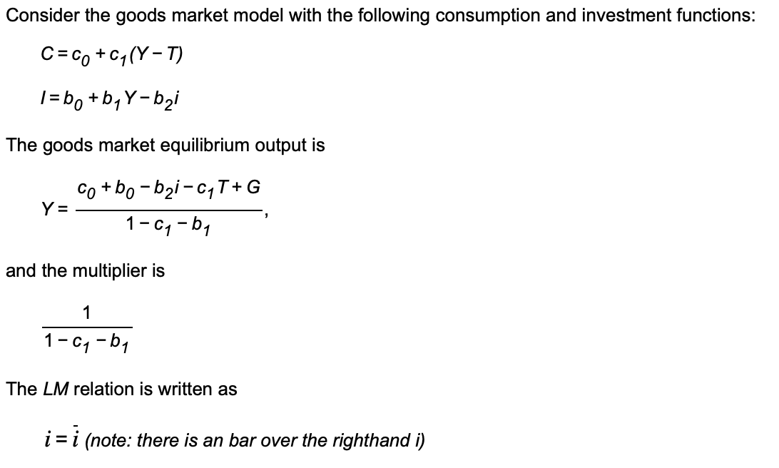 Solved Consider the goods market model with the following | Chegg.com