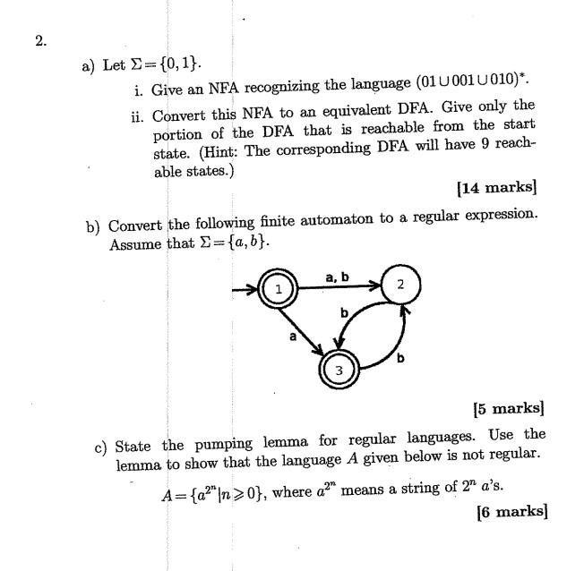 Solved 2. a) Let S= {0,1}. i. Give an NFA recognizing the | Chegg.com