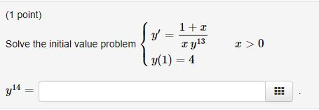 Solved (1 point) y' 1+2 x y13 Solve the initial value | Chegg.com