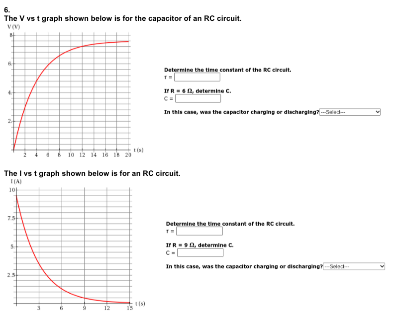 Solved 6. The V vs t graph shown below is for the capacitor | Chegg.com