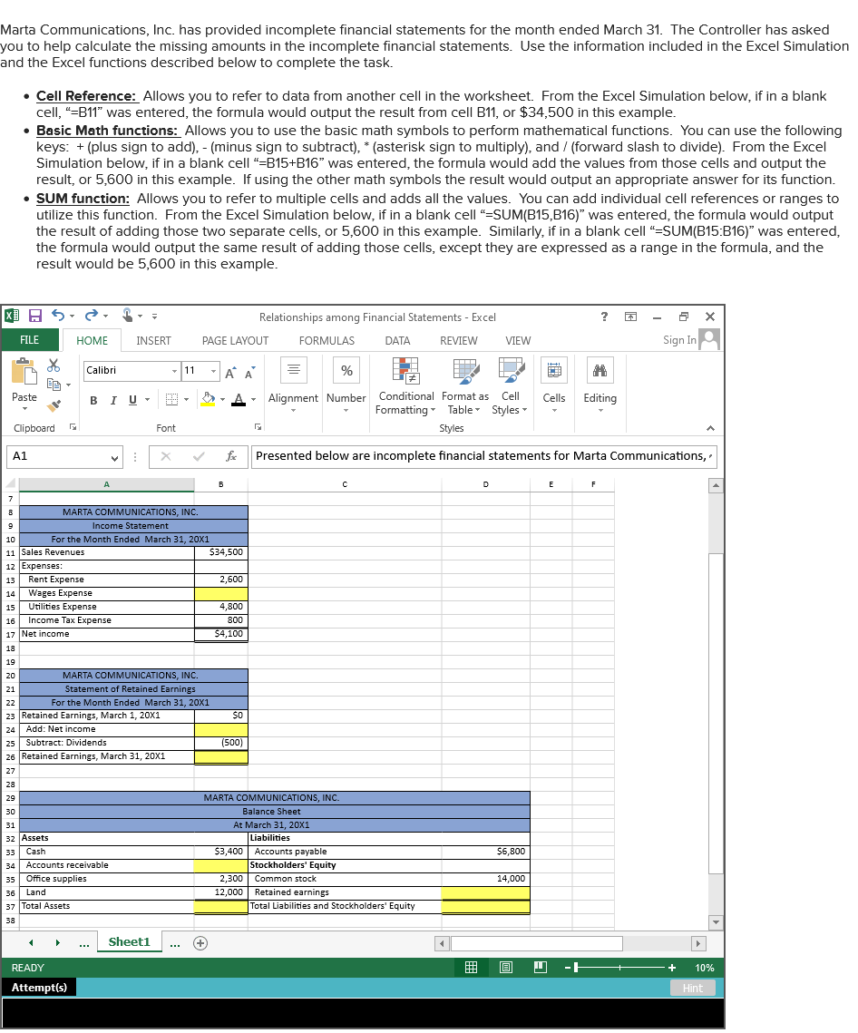 Marta Communications, Inc. has provided incomplete | Chegg.com