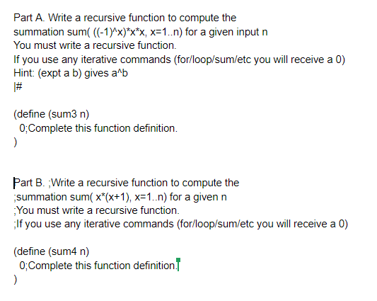 Solved Part A. Write a recursive function to compute the | Chegg.com