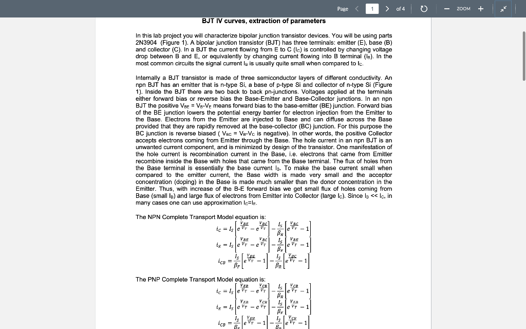 Solved Page of 4 ZOOM BJT IV curves, extraction of | Chegg.com