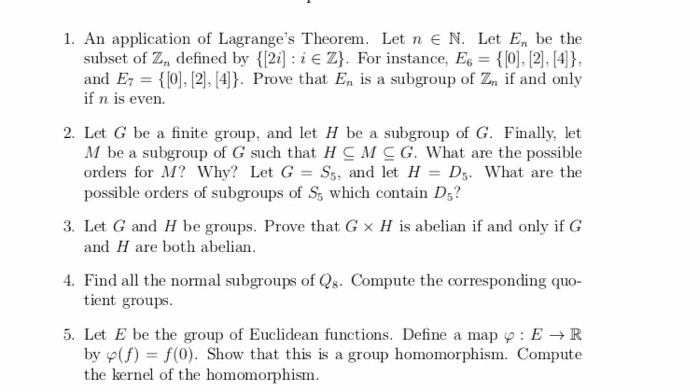 Solved 1. An application of Lagrange's Theorem. Let n e N. | Chegg.com