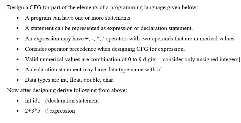 Solved Design a CFG for part of the elements of a | Chegg.com
