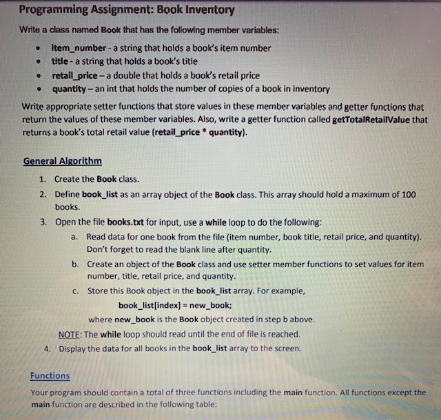 Solved Programming Assignment: Book Inventory Write a class | Chegg.com