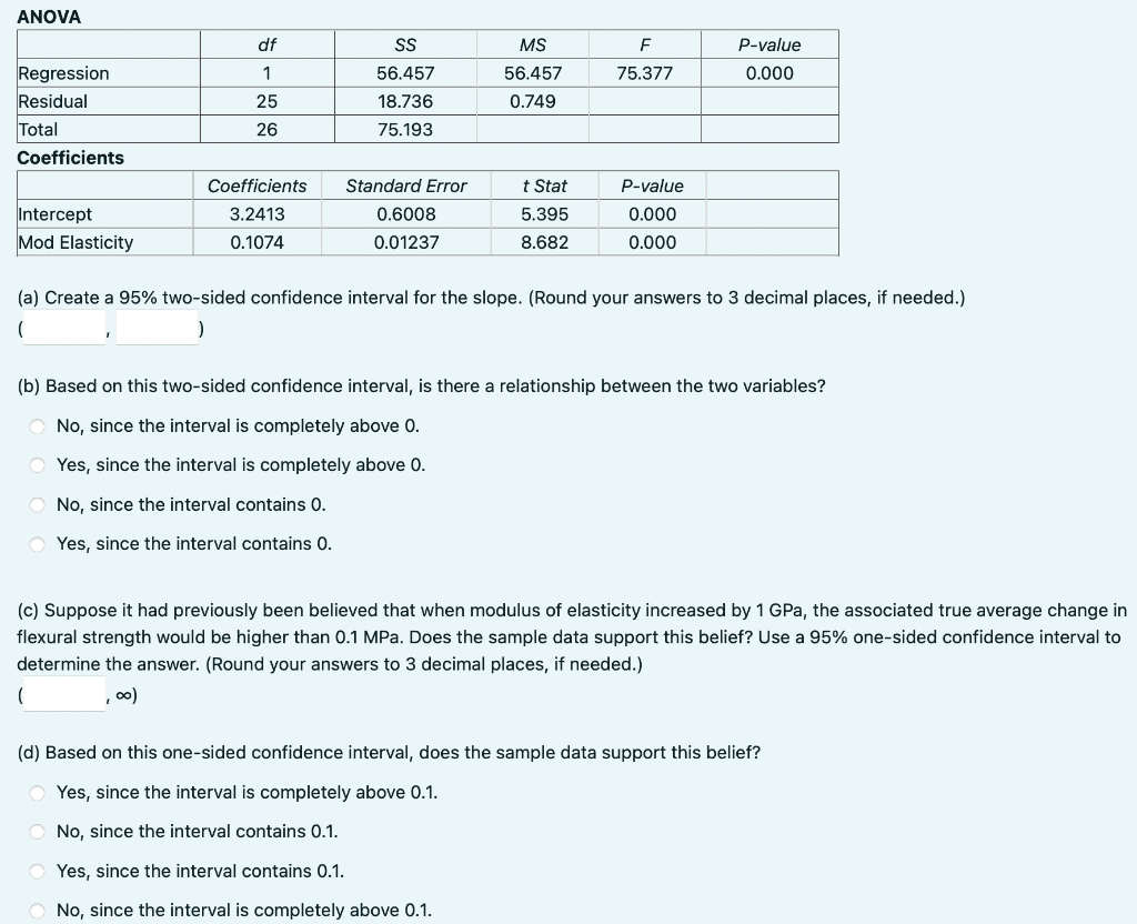 Solved ANOVA Coefficients (a) Create a 95\% two-sided | Chegg.com
