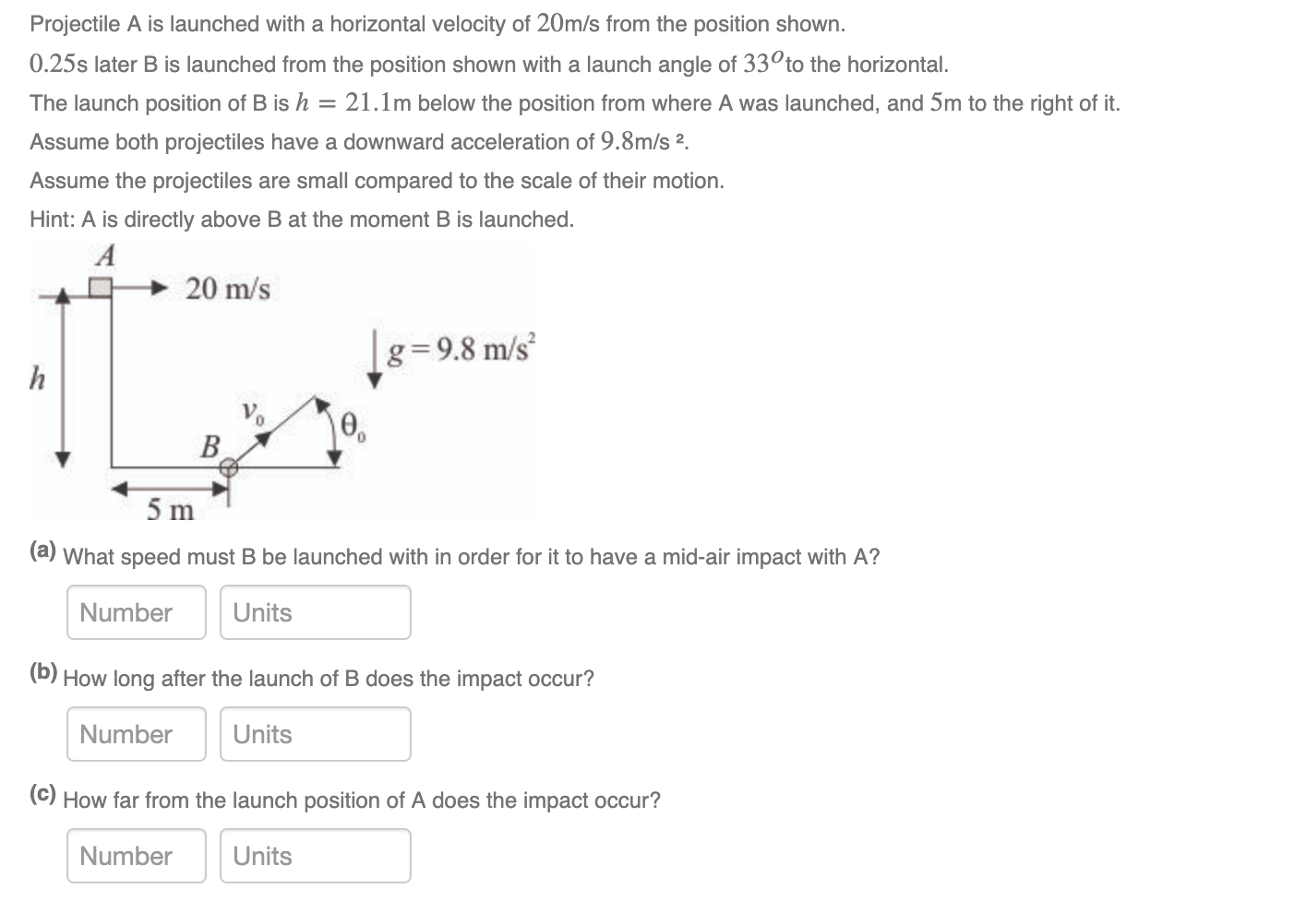 Solved Projectile A is launched with a horizontal velocity | Chegg.com