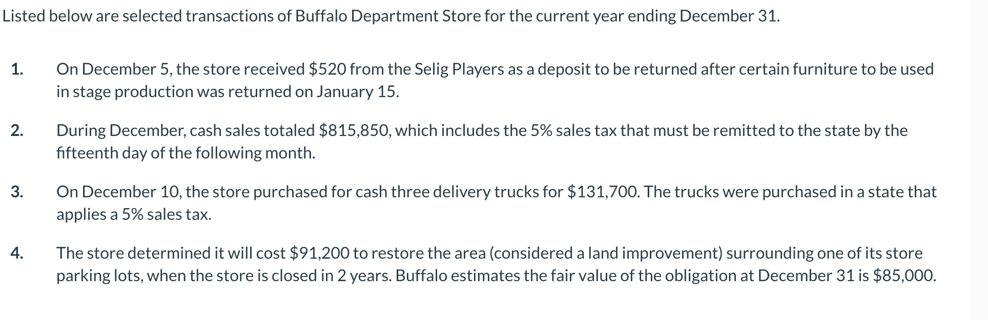 Solved isted below are selected transactions of Buffalo | Chegg.com