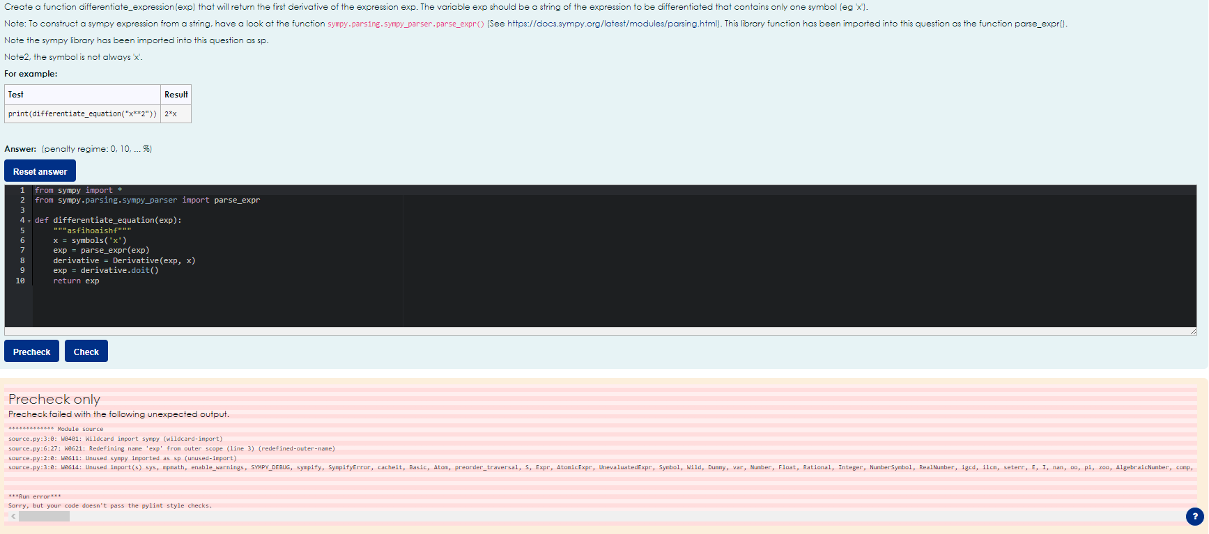 Solved Note the sympy library has been imported into this | Chegg.com