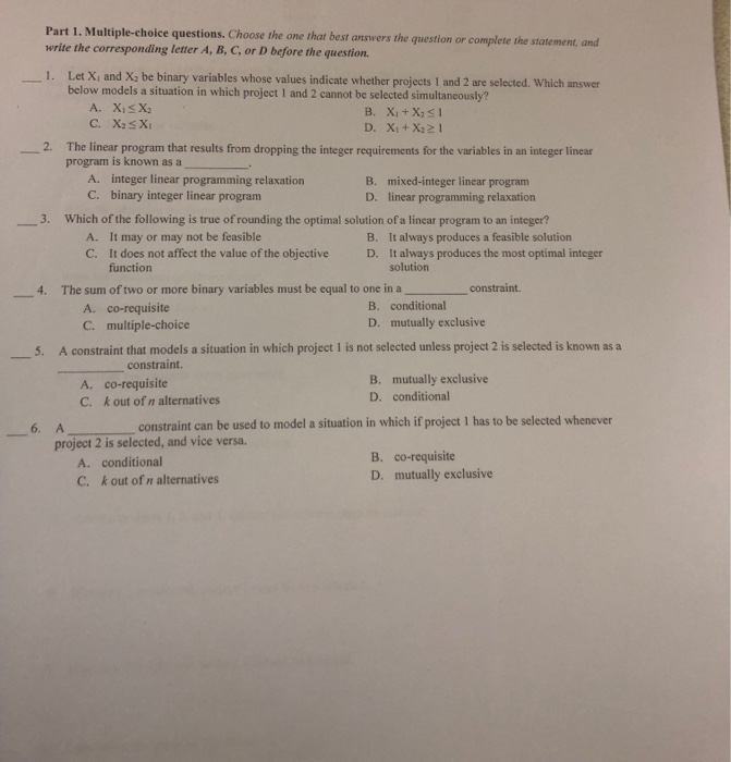 Solved Part 1. Multiple-choice questions. Choose the one | Chegg.com