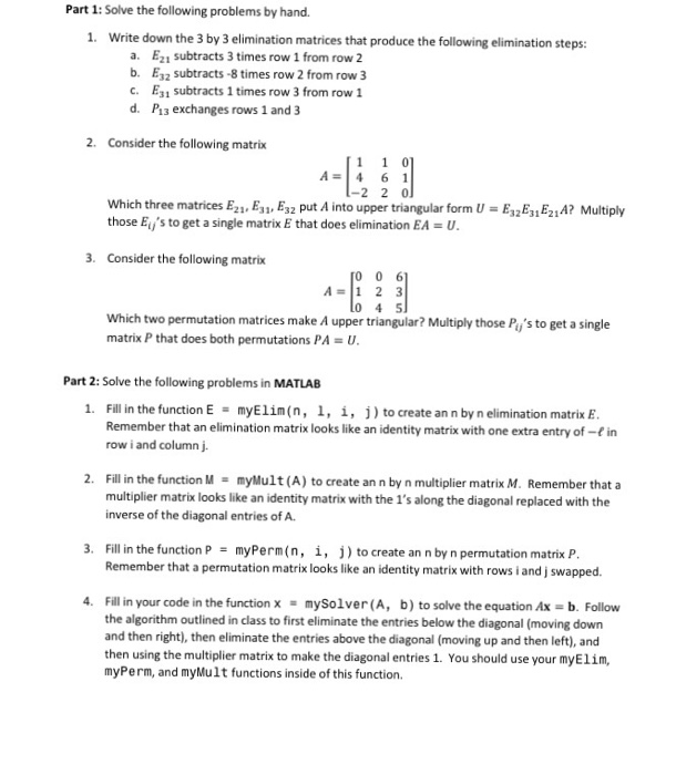 Solved Part 1: Solve the following problems by hand. 1. | Chegg.com