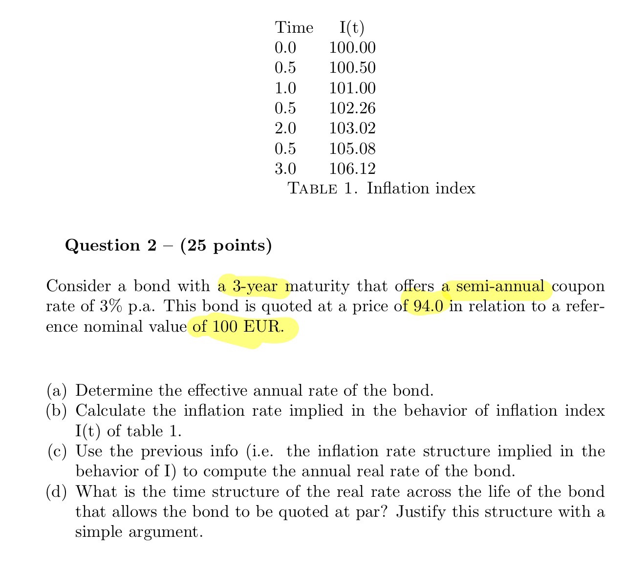 Solved 'I'ABLE 1. Inflation index Question 2−(25 points ) | Chegg.com
