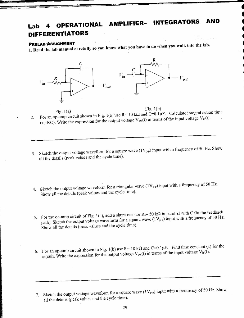 Lab 4 OPERATIONAL AMPLIFIER- INTEGRATORS AND | Chegg.com