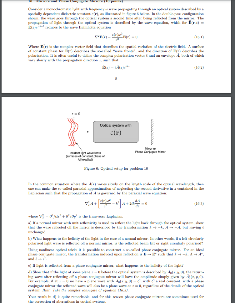Mirrors and Phase Conjugate Mirrors (10 points) | Chegg.com