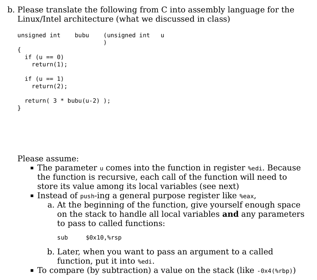 Solved b. Please translate the following from C into | Chegg.com