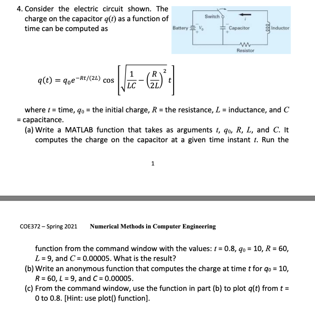 Solved Switch 4. Consider the electric circuit shown. The | Chegg.com
