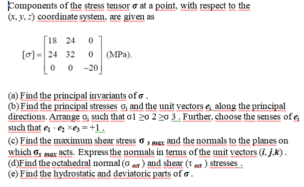 Solved Components of the stress tensor σ at a point, with | Chegg.com