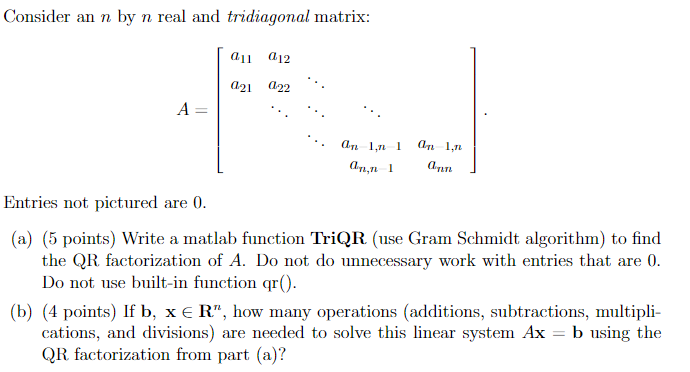 Consider an n by n real and tridiagonal matrix: 01012 | Chegg.com