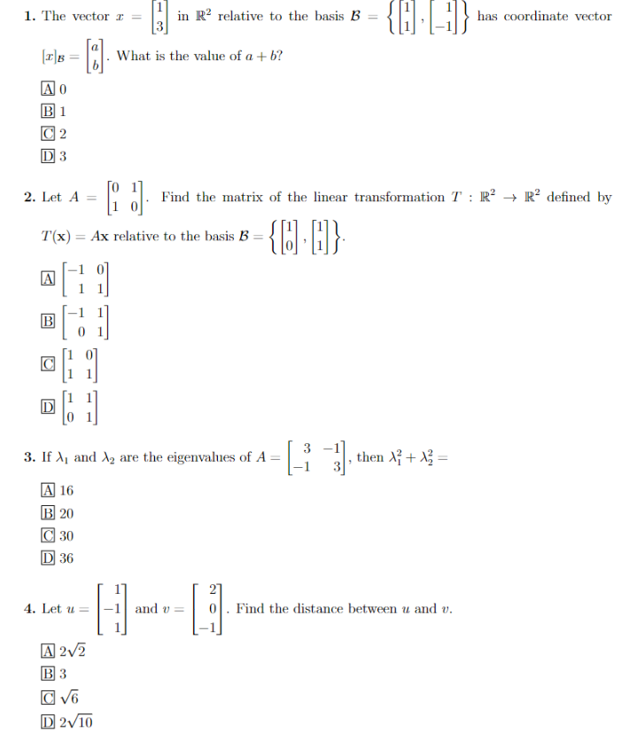 Solved 1. The vector x=[13] in R2 relative to the basis | Chegg.com