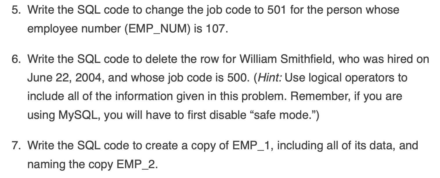 Solved 105 JOB_CODE JOB DESCRIPTION JOB_CHG_HOUR JOB LAST | Chegg.com