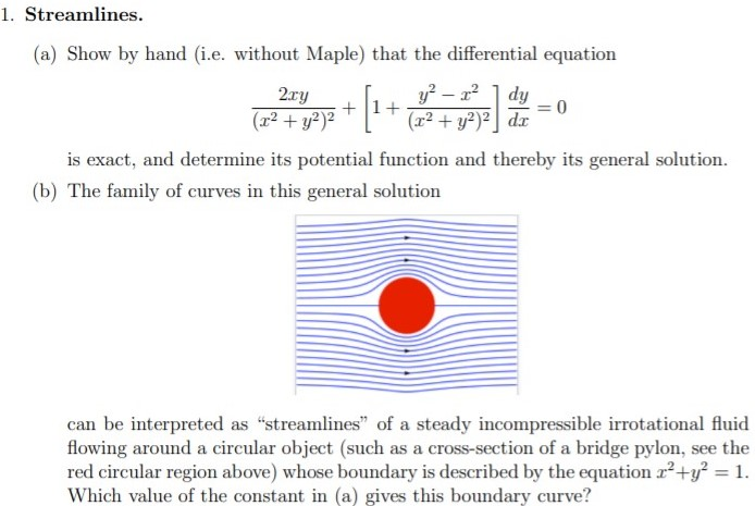 Solved 1. Streamlines. (a) Show by hand (i.e. without Maple) | Chegg.com