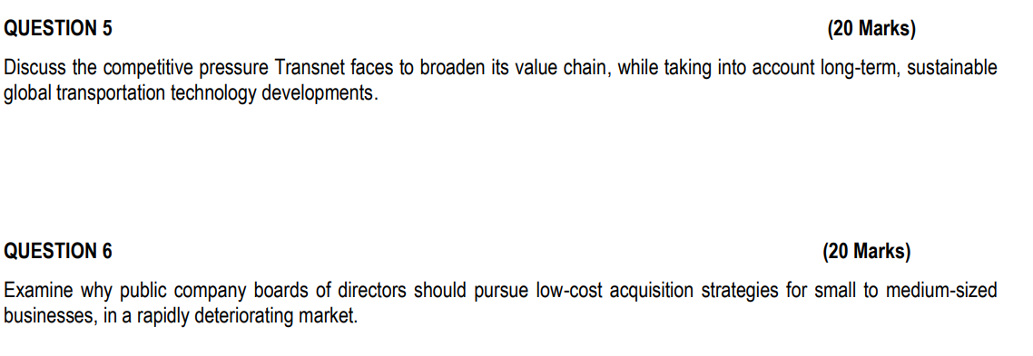 Solved QUESTION 5Discuss the competitive pressure Transnet | Chegg.com