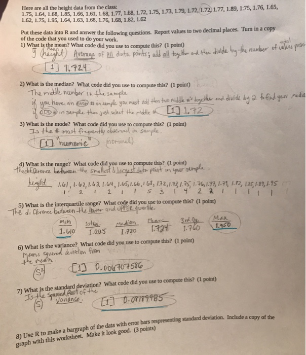 Solved Biometry descriptive statistics worksheet. | Chegg.com