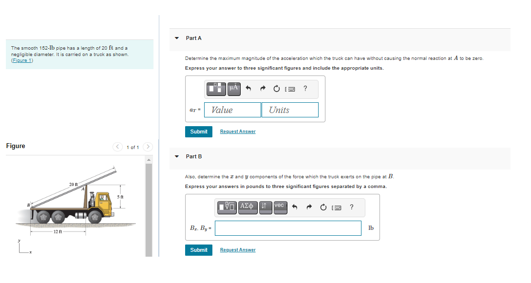Solved The smooth 152−lb pipe has a length of 20ft and a | Chegg.com