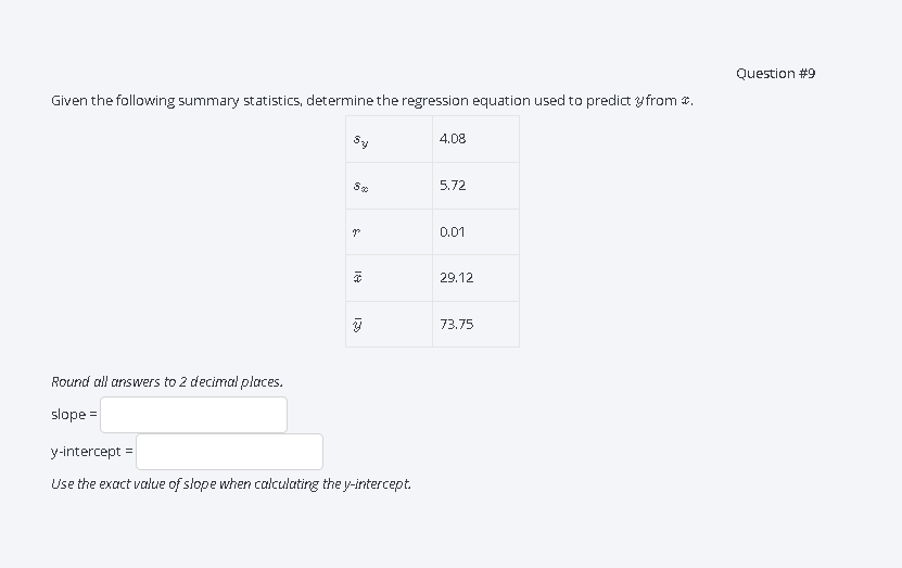 Solved Given the following summary statistics, determine the | Chegg.com