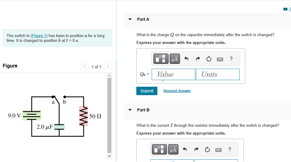 Solved The switch in has been in position a for a long What | Chegg.com