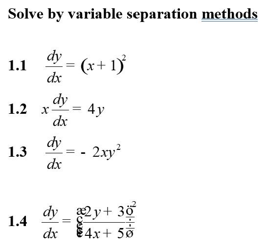 Solved Solve by variable separation methods 1.1 dxdy=(x+1)2 | Chegg.com