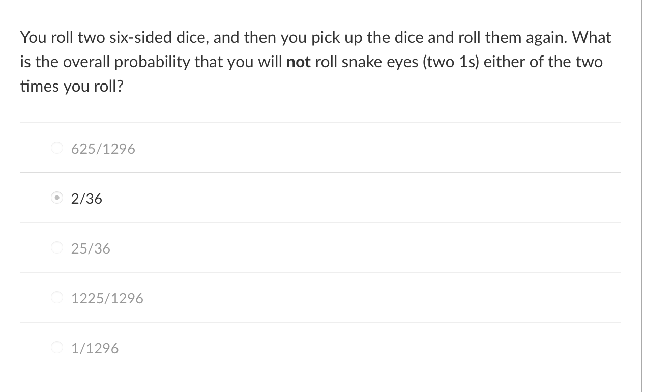 Solved You roll two six-sided dice, and then you pick up the | Chegg.com